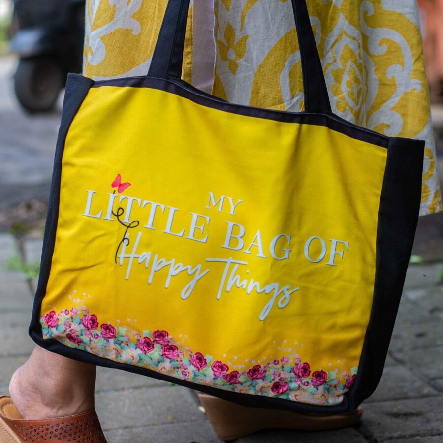 Happy Things Handcrafted Canvas Tote Bag- The Yellow Studioz