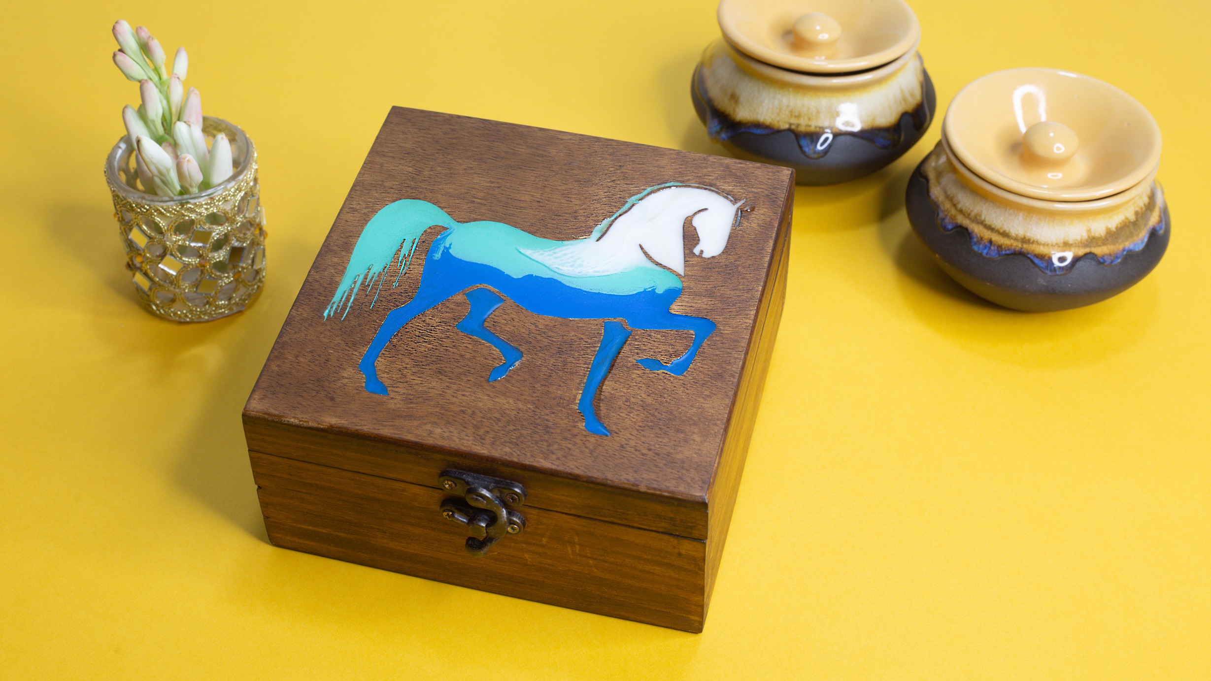 Aqua Ashva Wooden Box - The Yellow Studioz by Hetal Patel